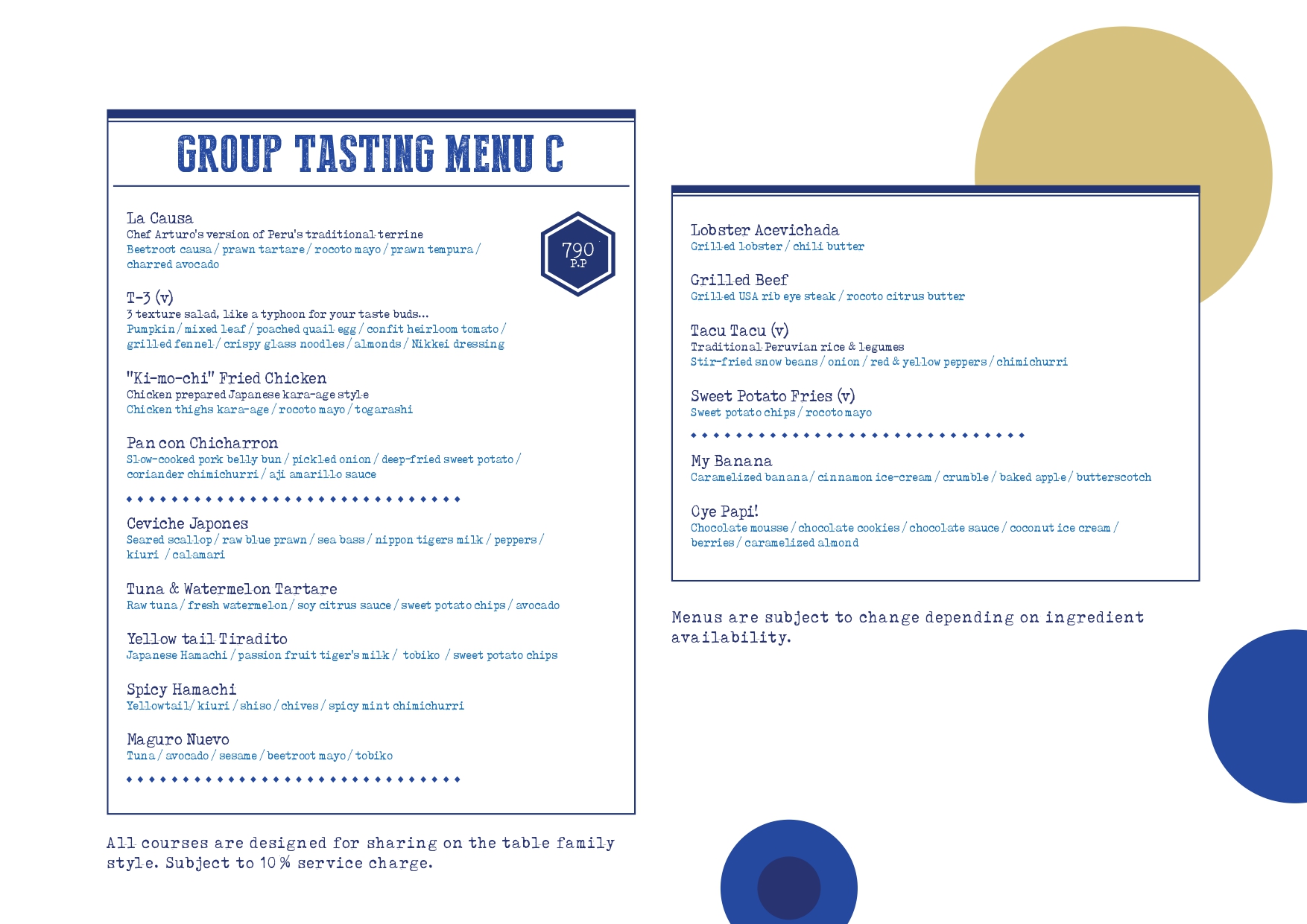 TokyoLima - Group Menus